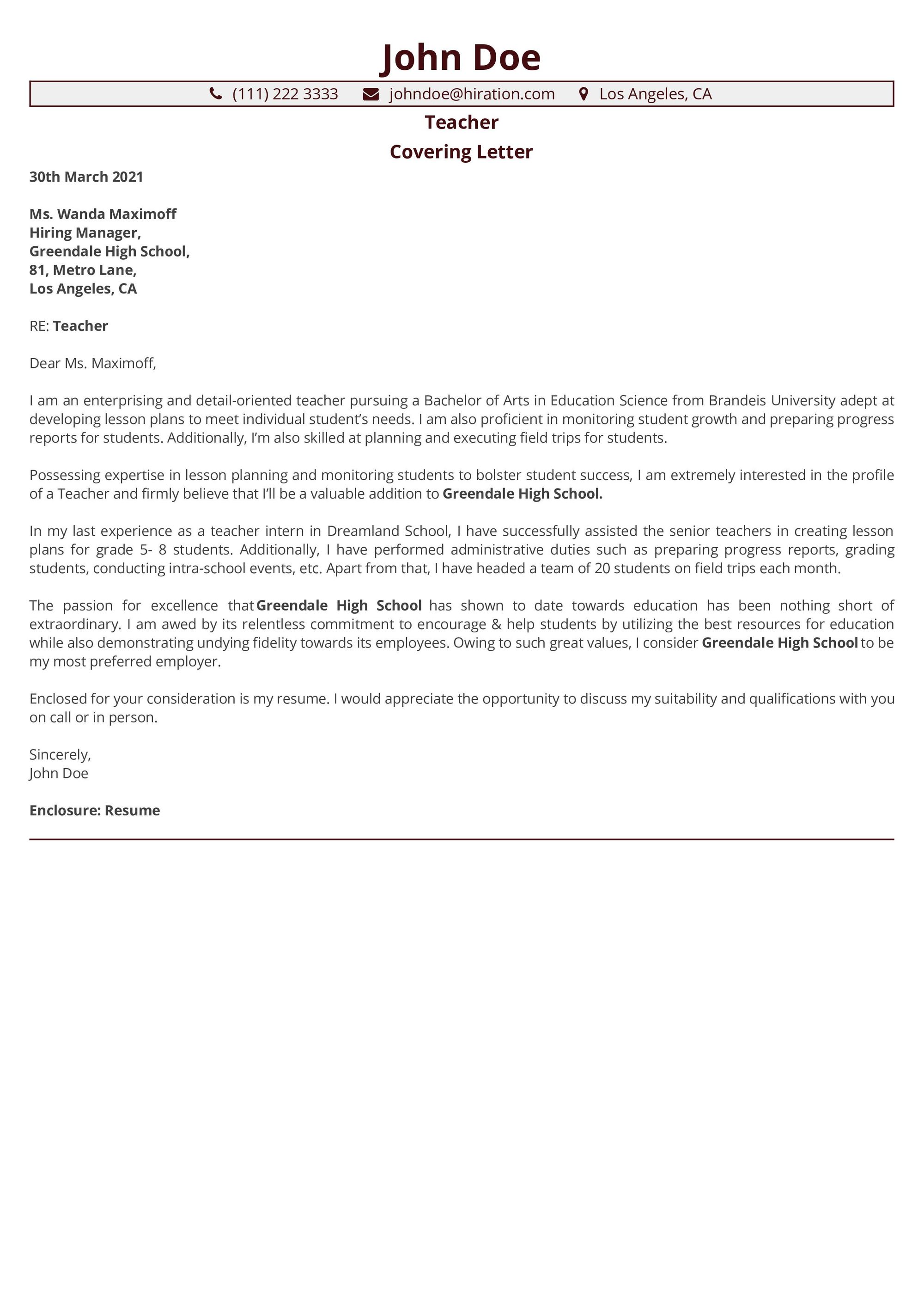 Exemple De Lettre De Motivation Pour Enseignant Avec Exp rience Le 